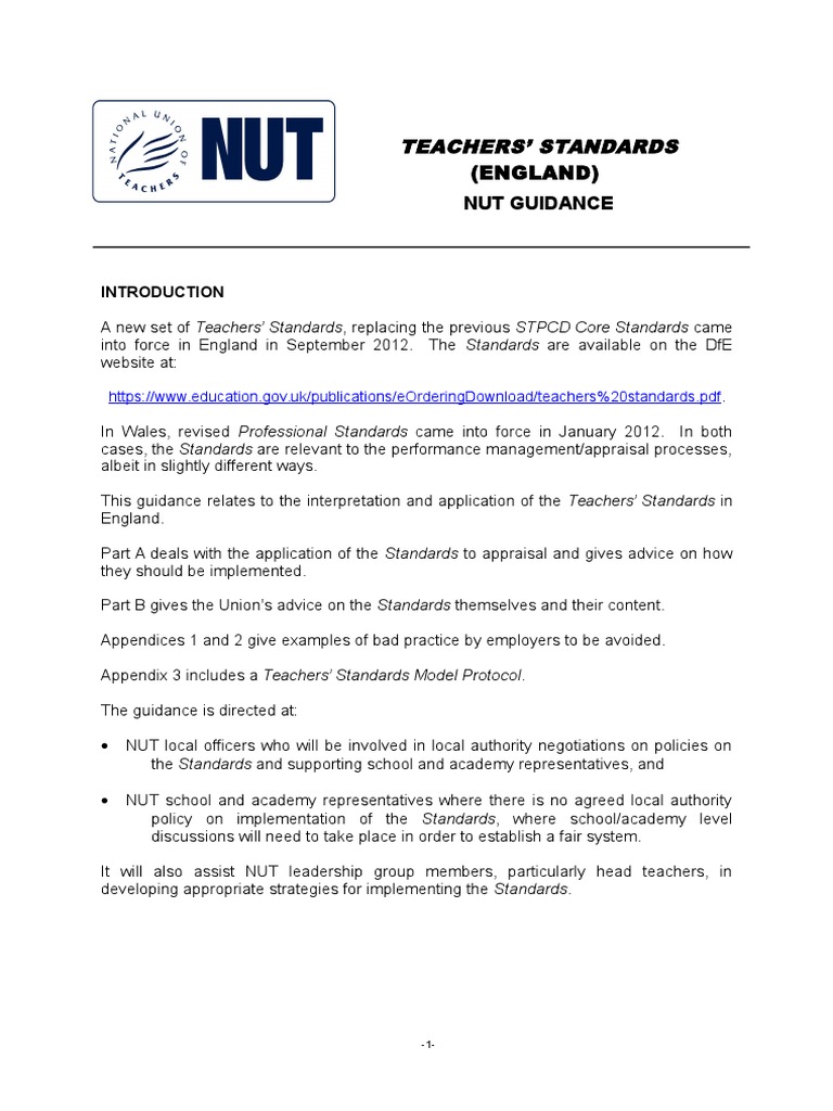 Teachers' Standards (England) : Nut Guidance | PDF | Phonics | Curriculum
