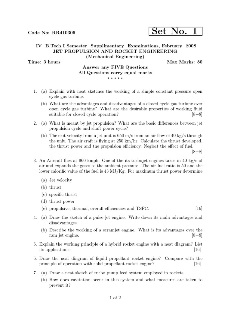 Jet Propulsion and Rocket Engineering Exam | PDF | Jet Engine | Rocket ...