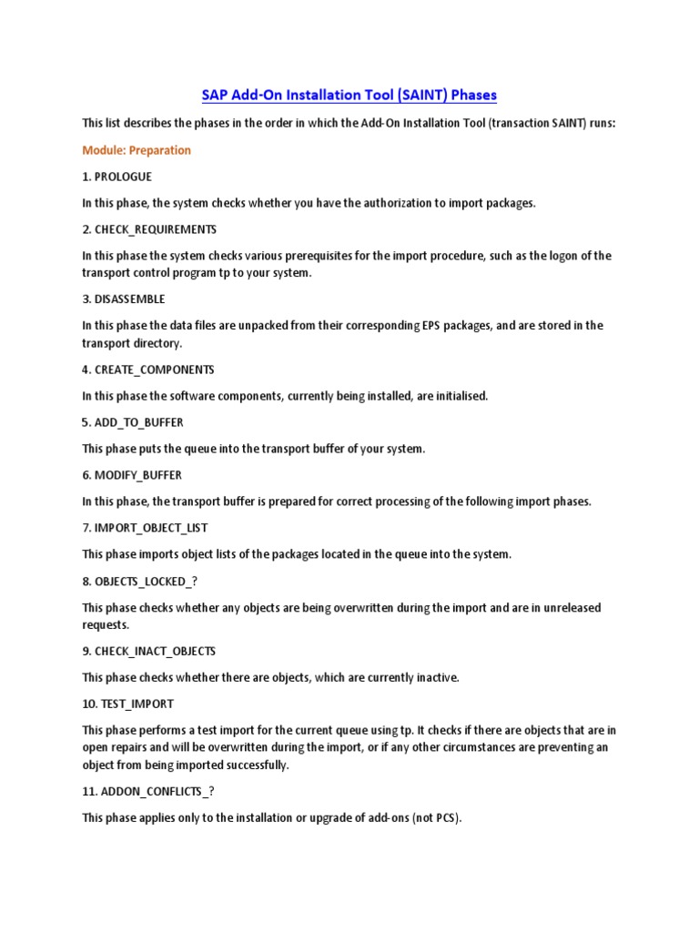 SAP Add-On Installation Tool SAINT Phases | PDF | Computer Architecture | Computer Programming