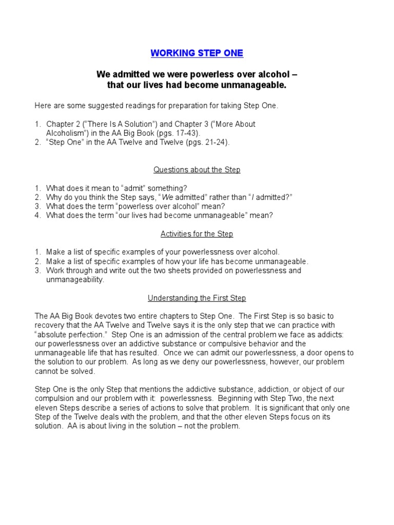 AA Working Step One Worksheet | Download Free PDF | Wellness | Medical