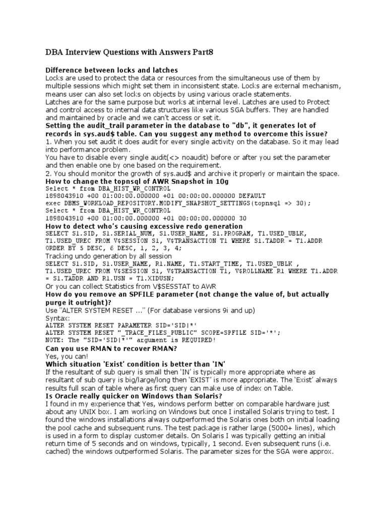 DBA Interview Questions With Answers Part8 | PDF | Oracle Database | Backup DBA Interview Questions With Answers Part8 | PDF | Oracle Database | Backup