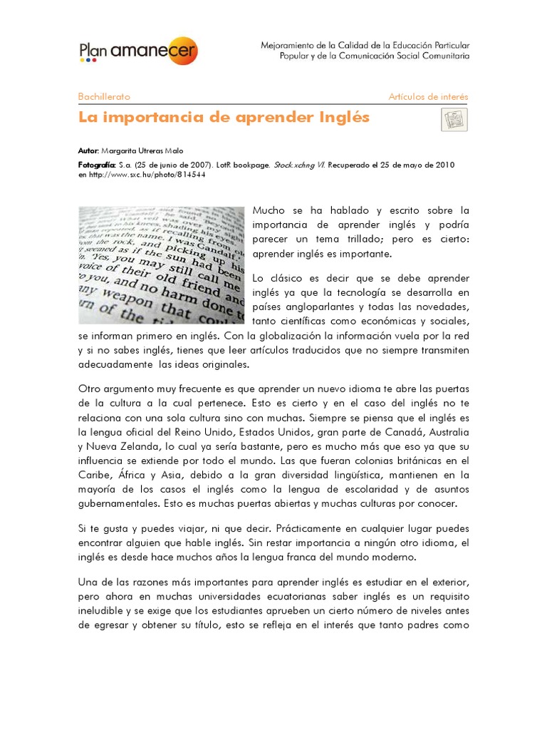 La Importancia Del Ingles | PDF
