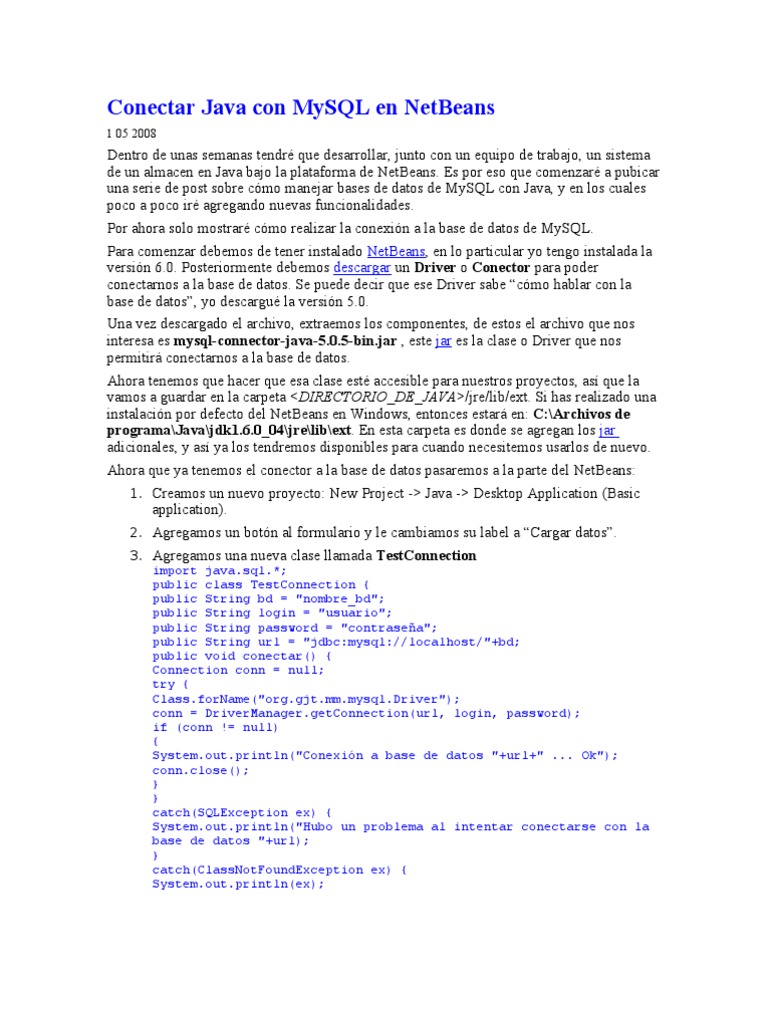 Conectar Java Con Mysql En Netbeans Pdf Frijoles Netos