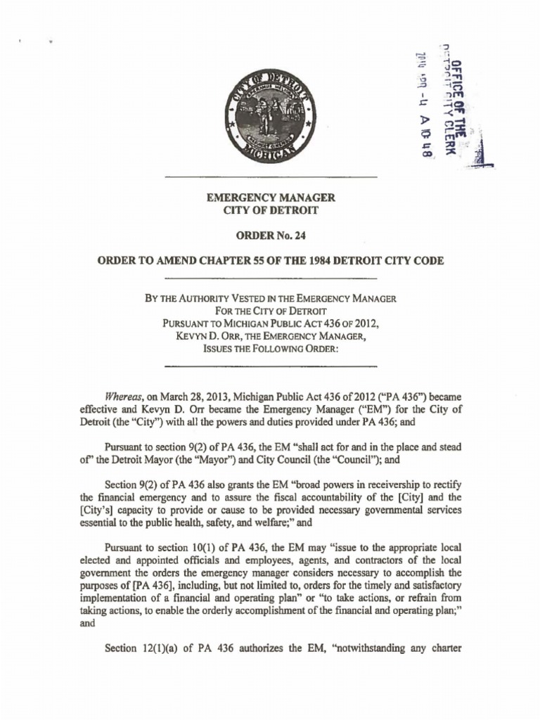 Detroit EM - Order No 24 - Amend Chapter 55 of The 1984 Detroit City ...