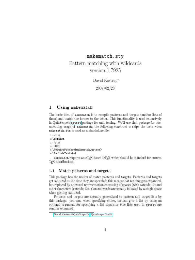 Makematch - Sty Pattern Matching With Wildcards | PDF | Bracket | Reserved Word