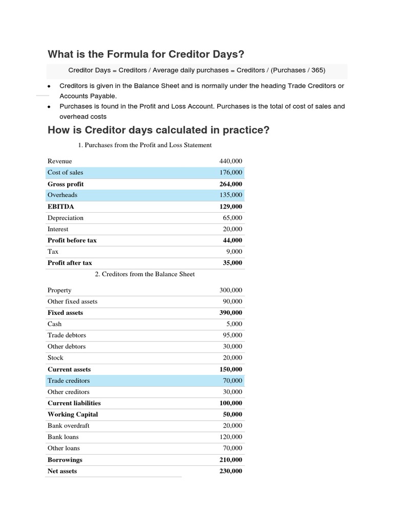 Understanding Creditor Days Calculation | PDF | Working Capital | Inventory