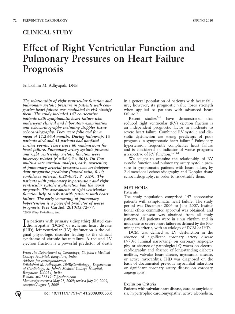 Effect of Right Ventricular Function and Pulmonary Pressures On Heart ...