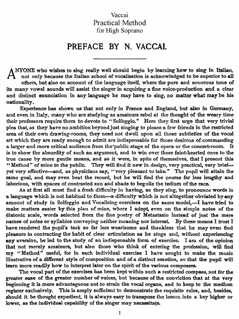 Nicola Vaccai-Practical Method of Italian Singing - High Soprano | PDF