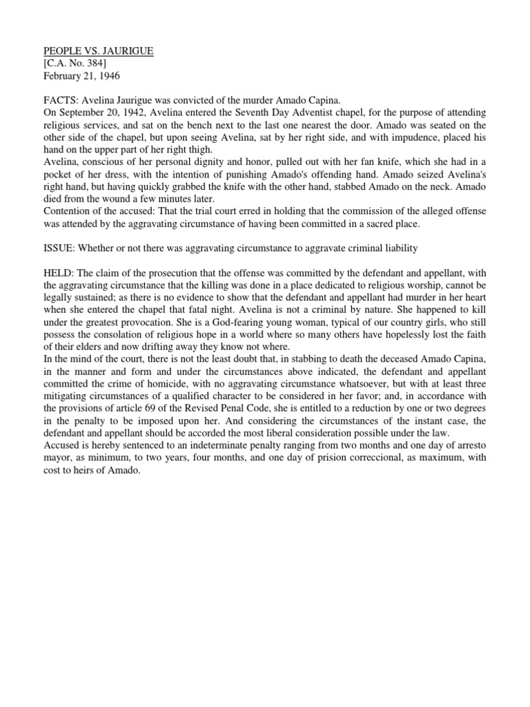 People Vs Jaurigue | PDF | Murder | Crime & Violence