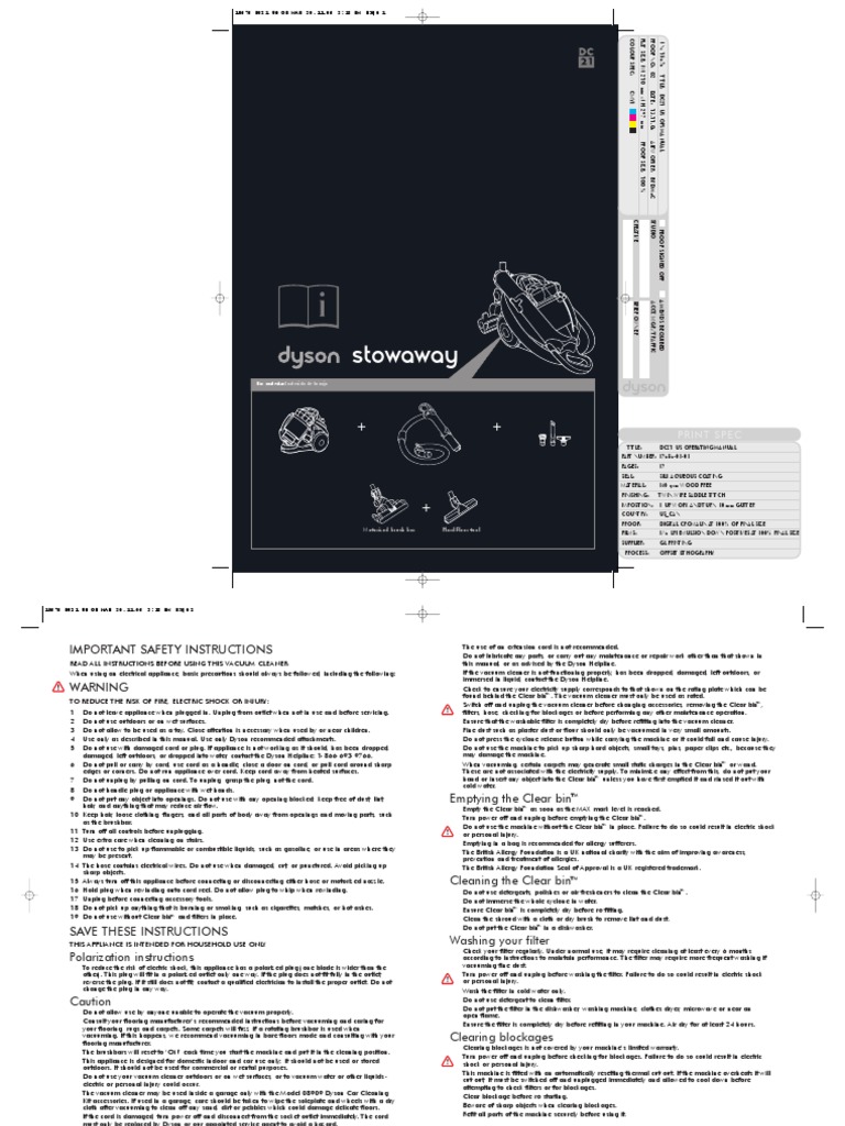 Dyson Dc21 Motorhead Manual | PDF | Ac Power Plugs And Sockets | Electricity