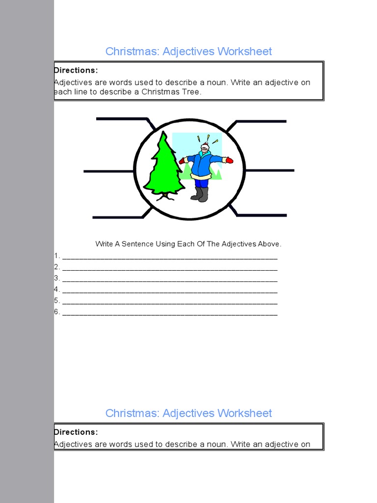Christmas Adjectives Worksheet Descriptions | PDF