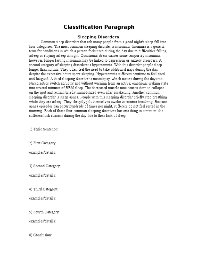 Classification Paragraph | PDF | Sleep | Sleep Disorder