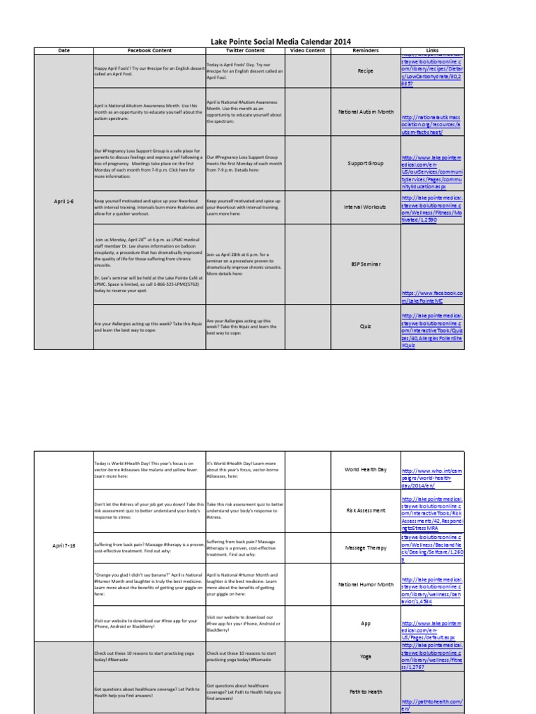 April Social Media Calendar | PDF