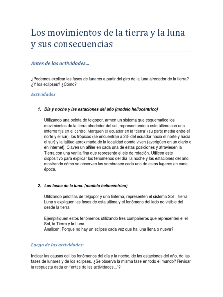 Los Movimientos de La Tierra y La Luna y Sus Consecuencias | PDF | Hora ...