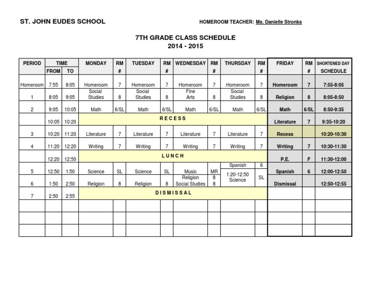7th Grade Schedule | PDF | Language Arts & Discipline