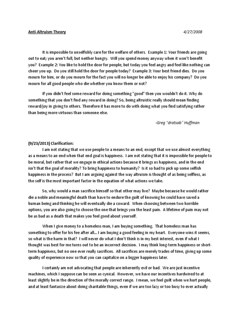 Anti Altruism Theory | PDF | Altruism | Individualism