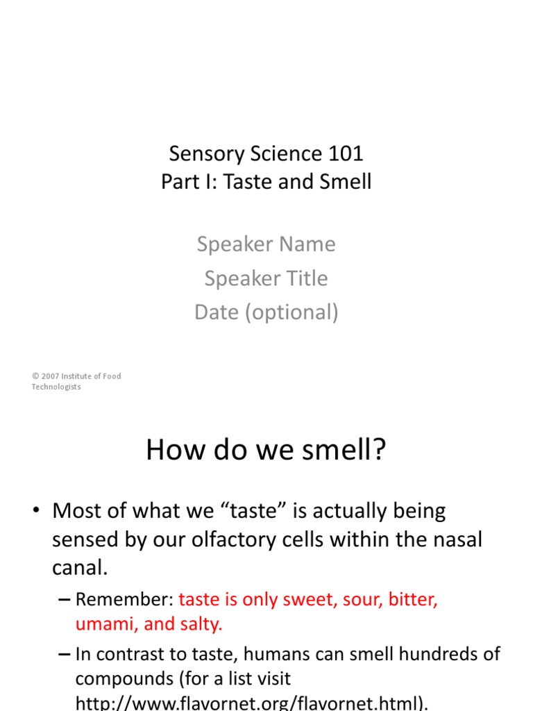 Sensory Science 101 by IFT - How Do We Smell | PDF | Olfaction | Taste