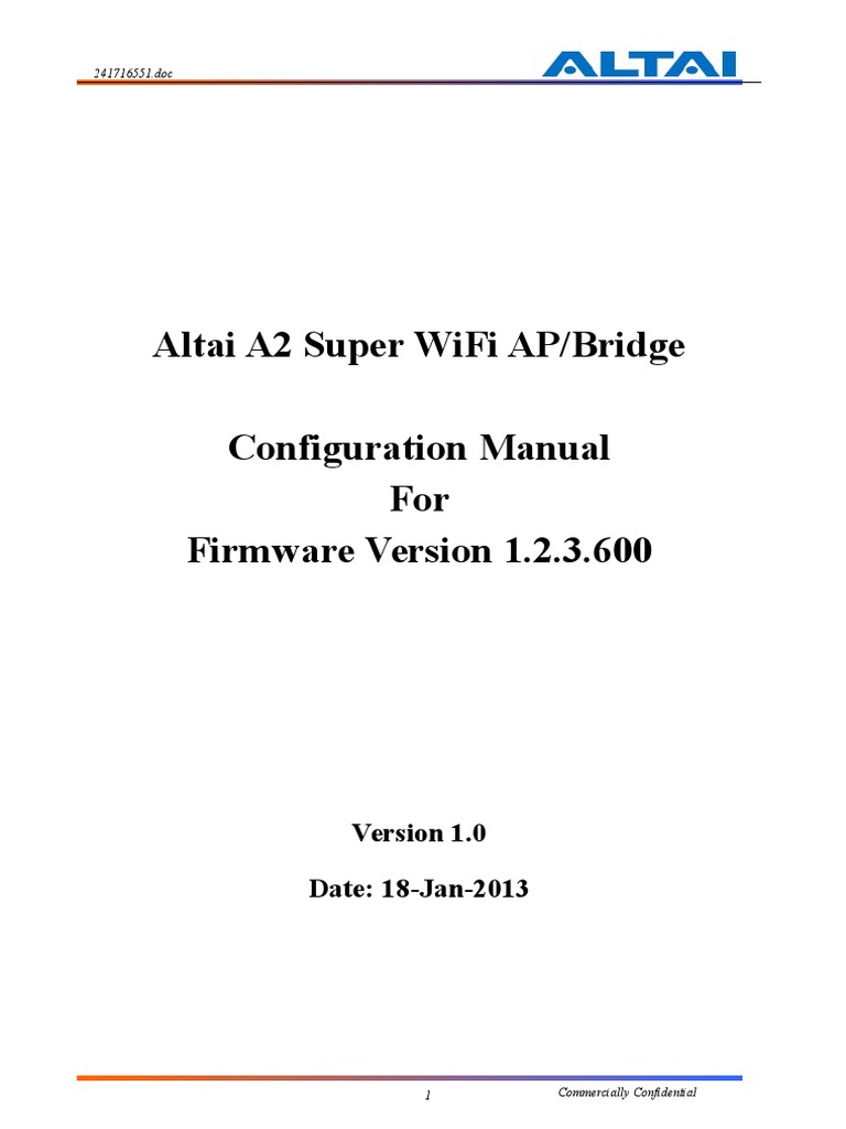 Altai A2 Super Wifi Ap/Bridge Configuration Manual For Firmware Version ...
