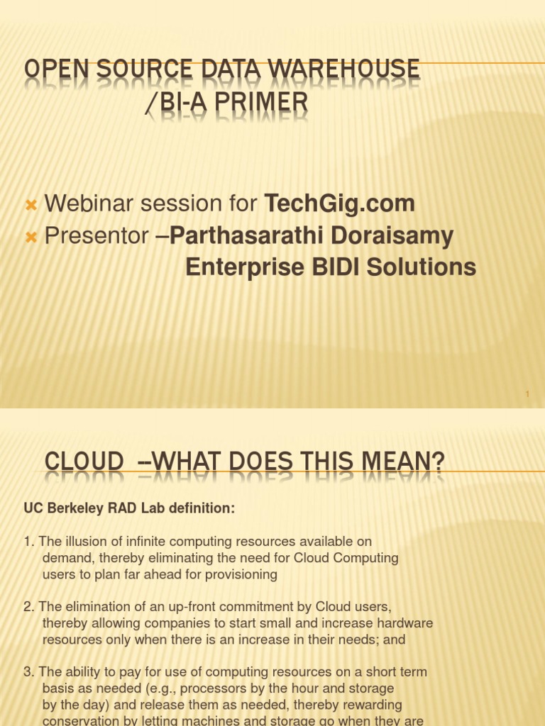 OpenSource DWBI - A Primer | PDF | Business Intelligence | Cloud Computing