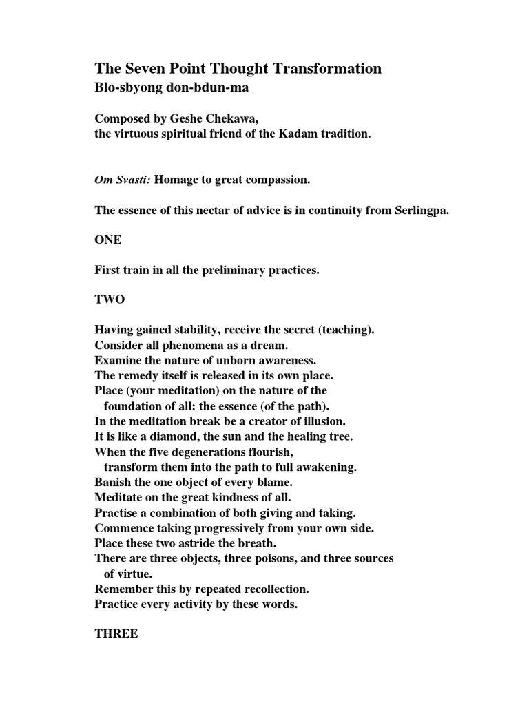 The Seven Point Thought Transformation: Blo Sbyong Don Bdun Ma | PDF ...