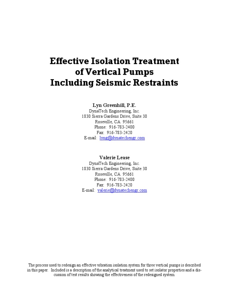 Pump Isolation Paper | PDF | Pump | Normal Mode