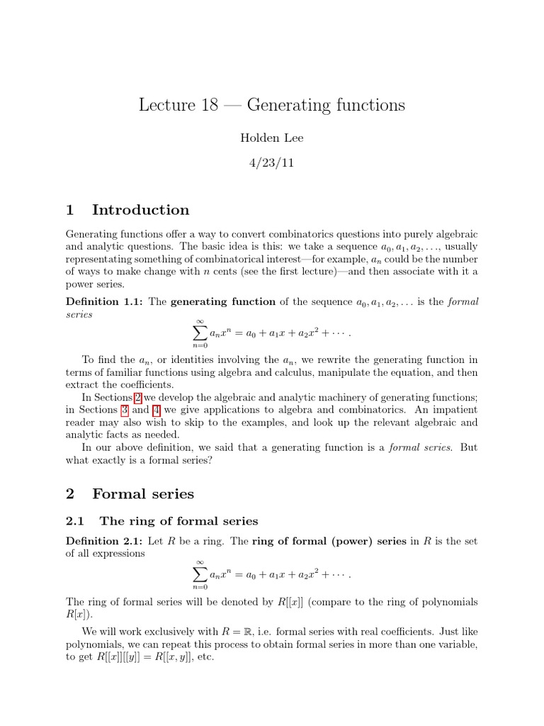 Generating Functions | PDF