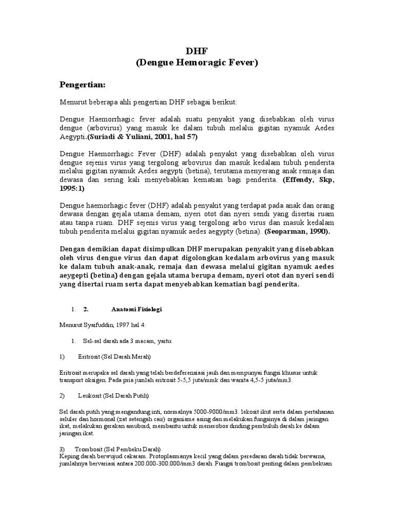 DHF (Dengue Hemoragic Fever) : Pengertian | PDF