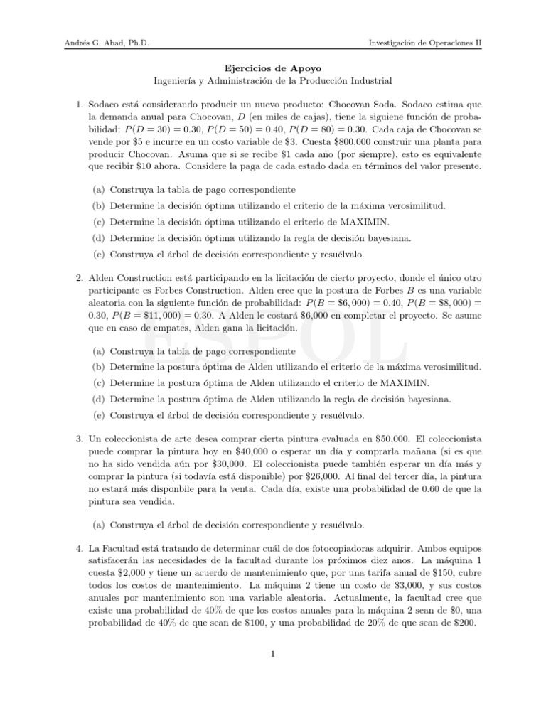 567 Ejercicios OP2 | PDF | Cadena Markov | Inventario