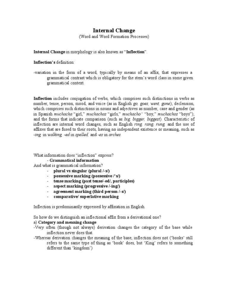 Internal Change | PDF | Grammatical Number | Grammatical Tense