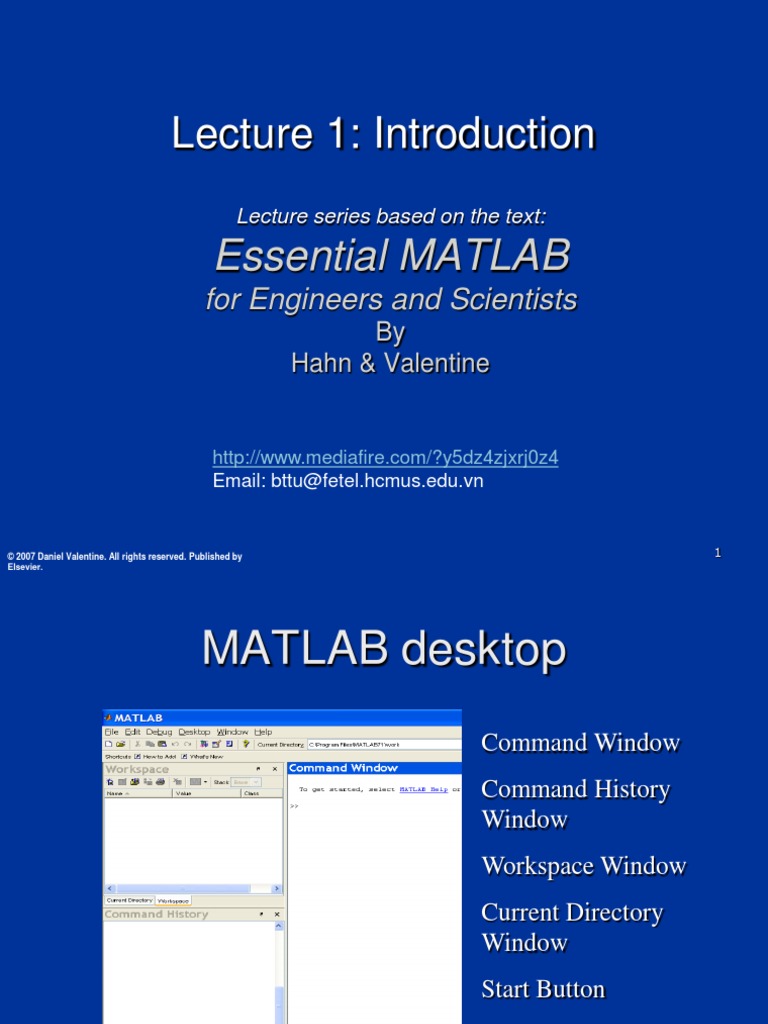 Lecture 1: Introduction: Essential MATLAB | PDF | Matrix (Mathematics ...