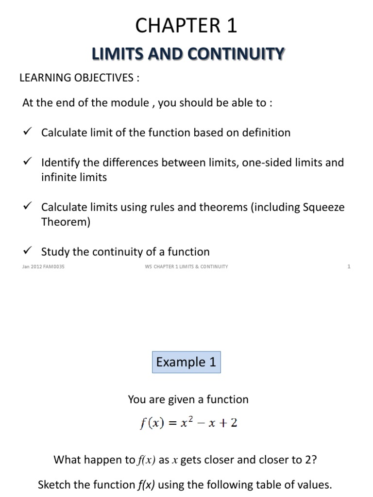 CH 1 Limits & Continuity | PDF | Continuous Function | Factorization