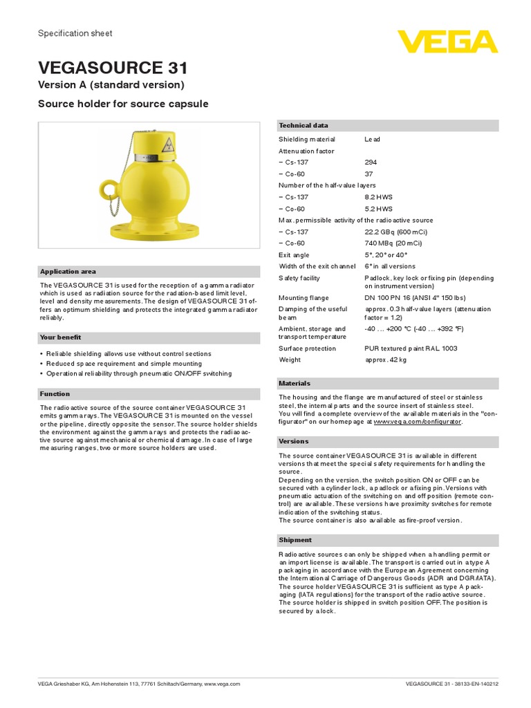 Vegasource 31: Version A (Standard Version) Source Holder For Source ...