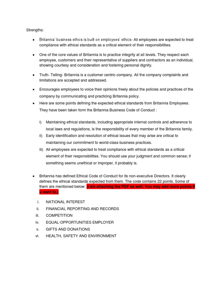 Ethical SWOT Analysis - Britannia | PDF | Business Ethics | Economies