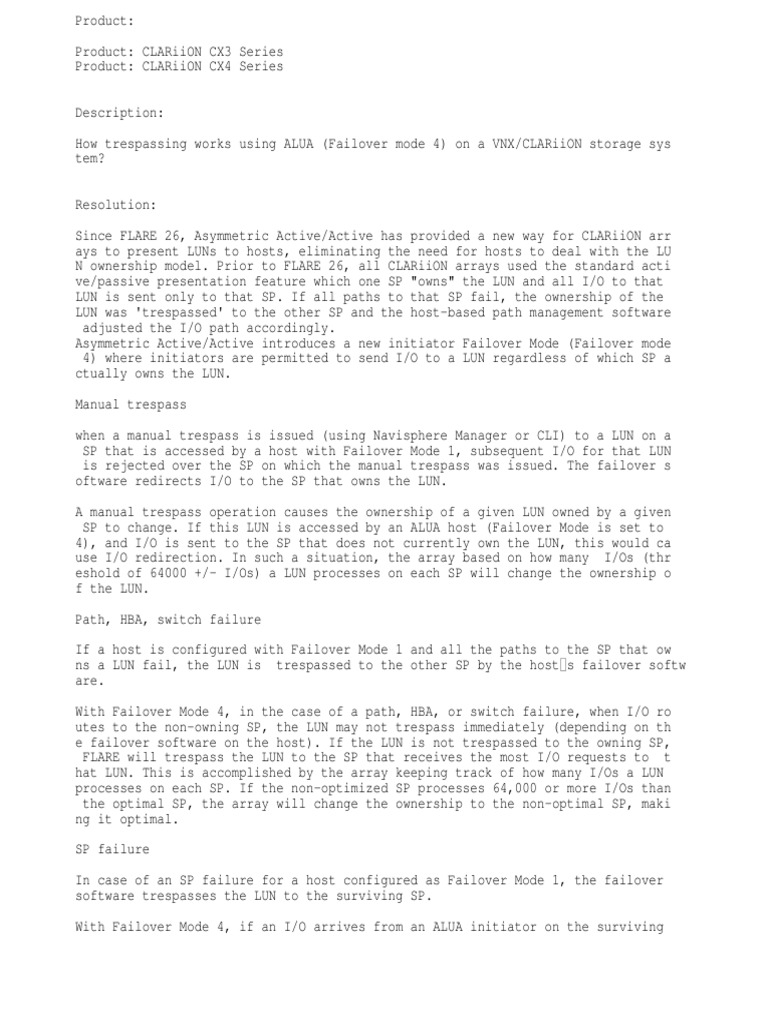 How Trespassing Works Using ALUA (Failover Mode 4) On A VNXCLARiiON ...