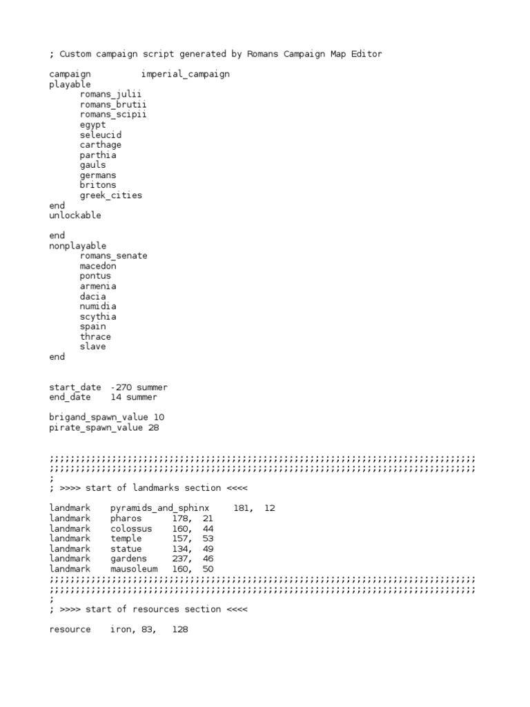 Custom Campaign Script Generated by Romans Campaign Map Editor | PDF ...