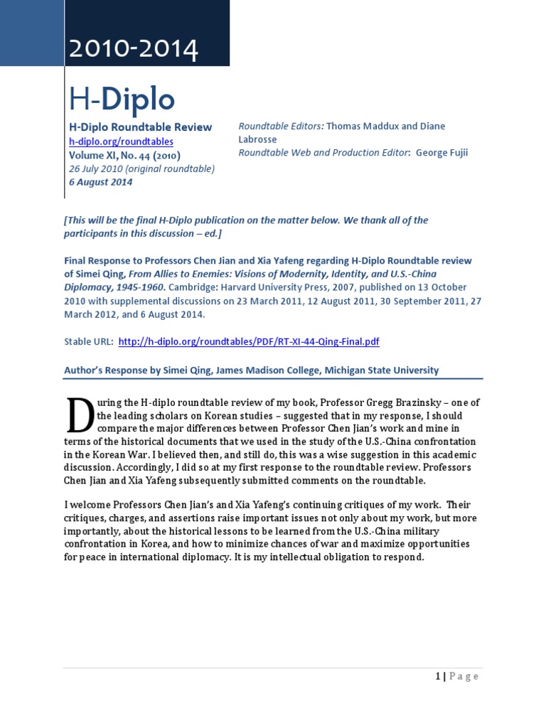 H-Diplo Roundtable Review Final Response | PDF | Korean War | Zhou Enlai