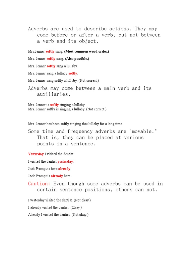 Adverbs Are Used To Describe Actions | PDF | Language Arts & Discipline ...
