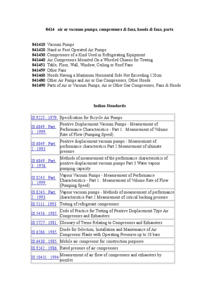 8414 Air or Vacuum Pumps, Compr & Fans, Hoods & Fans, Pts | PDF | Gas ...