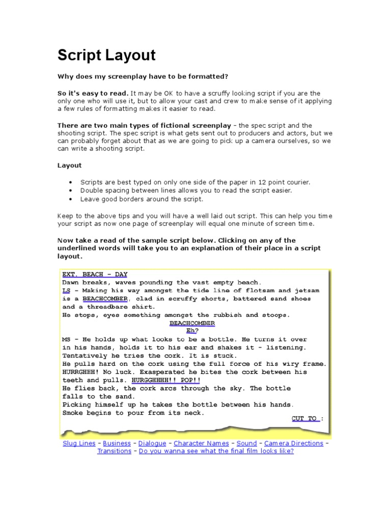 Script Layout | Screenplay | Leisure
