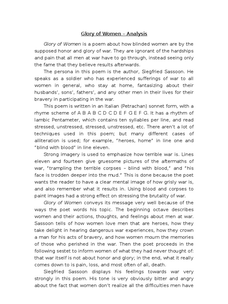 Glory of Women Analysis | PDF | Stress (Linguistics) | Poetry