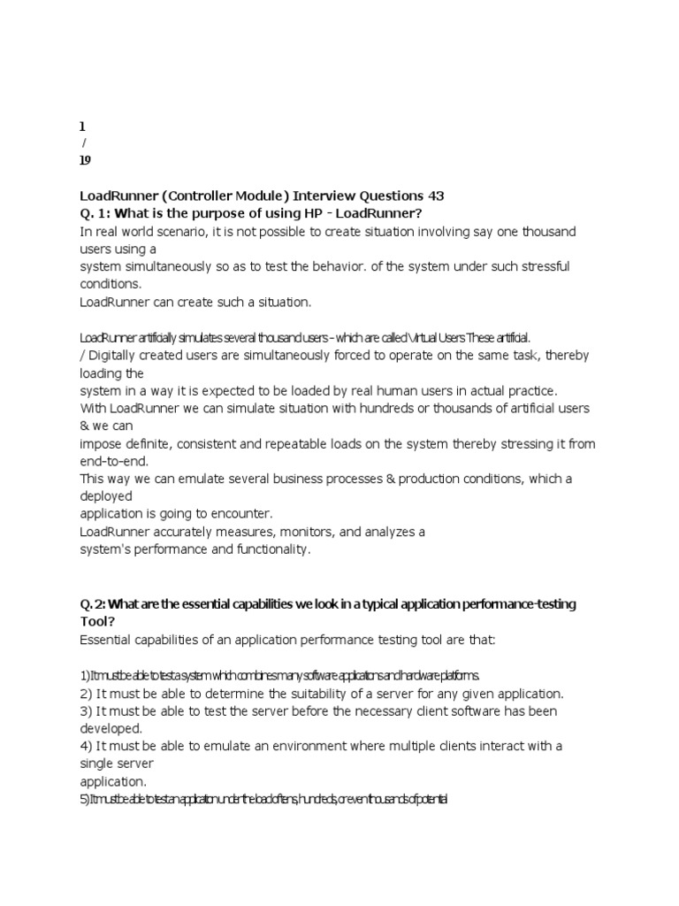 1 19 Loadrunner (Controller Module) Interview Questions 43 Q. 1: What ...