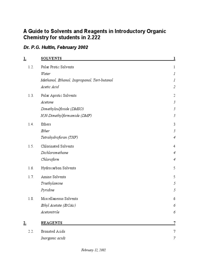 A Guide To Solvents and Reagents in Introductory Organic Chemistry For ...