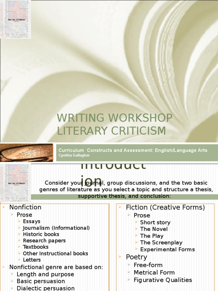 Writing Workshop Literary Criticism: Curriculum Constructs and ...