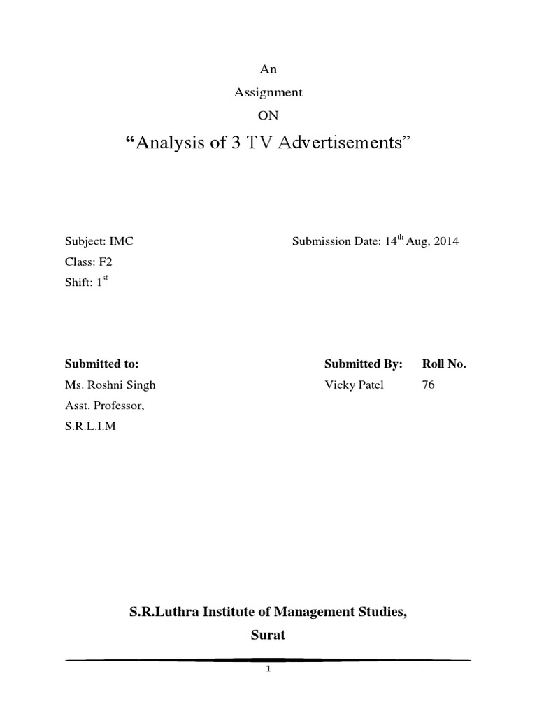 TV Advertisement Analysis Examples | PDF | Television Advertisement ...