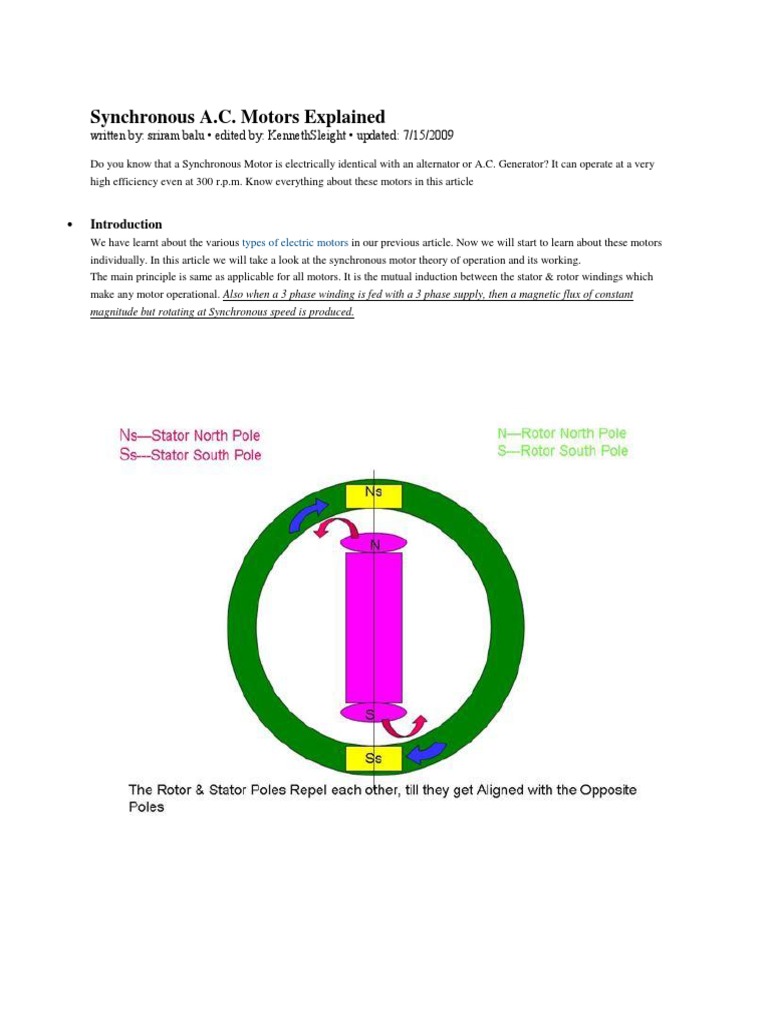 Synchronous A.C. Motors Explained: Written By: Sriram Balu - Edited By ...
