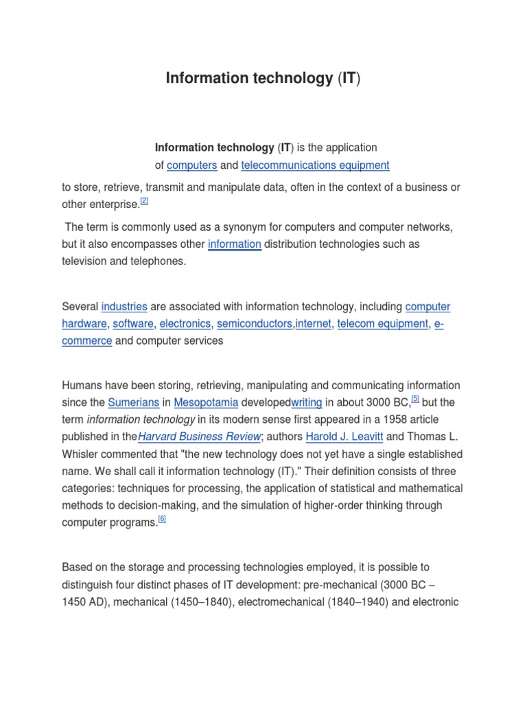 Information Technology (IT) : Computers Telecommunications Equipment ...