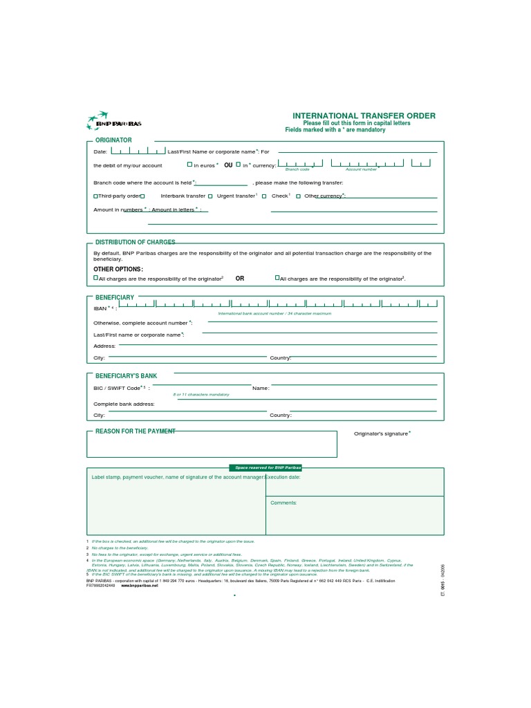 International Transfer Order Form | PDF | Euro | Financial Technology