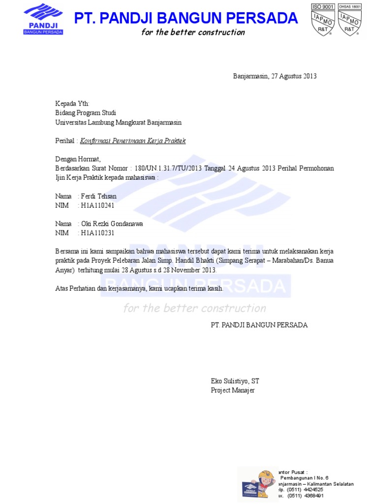 Surat Balasan Magang | PDF