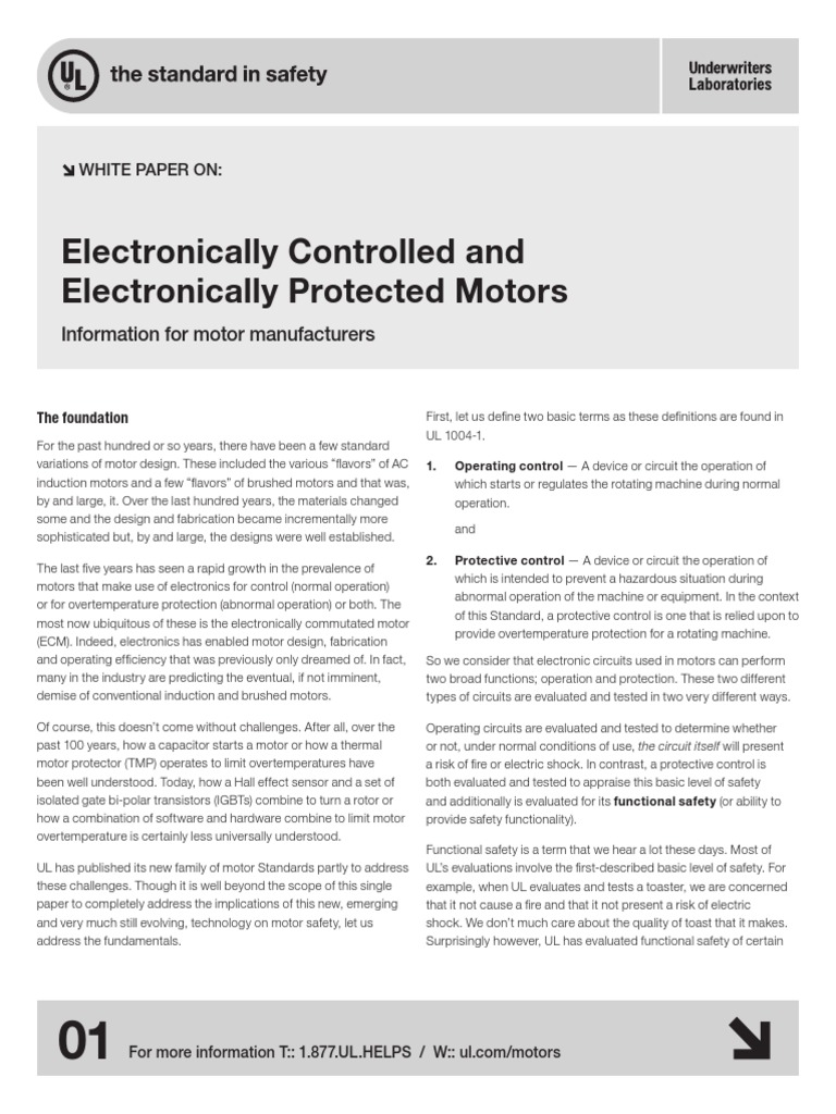UL Appliances Motors For Motor Manuf Whitepaper 06292010 UL 1004 | Download Free PDF | Electric ...
