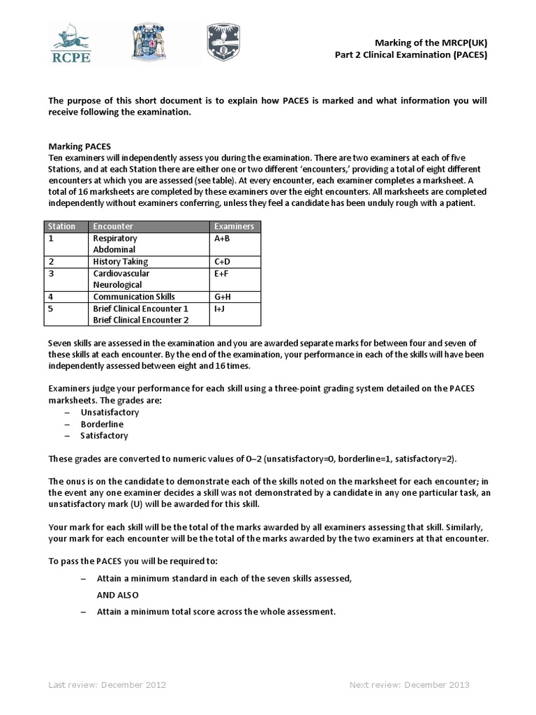 Marking of PACES | PDF | Educational Assessment | Test (Assessment)